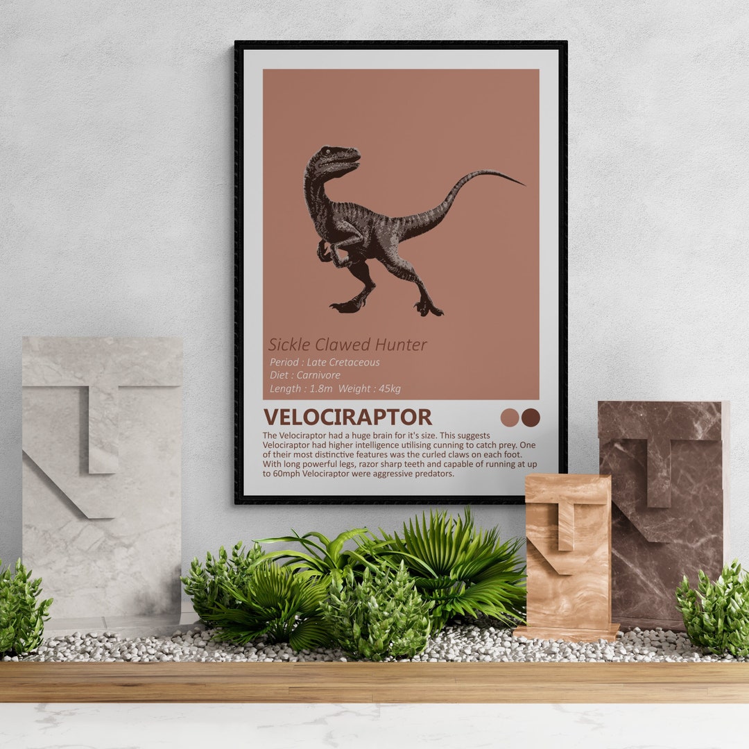 Velociraptor - Dinosaur Fact Sheet Art Print, Jurassic Kids Room Home ...