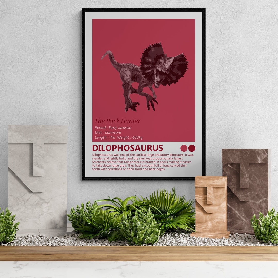 Dilophosaurus - Dinosaur Fact Sheet Art Print, Jurassic Kids Room Home ...