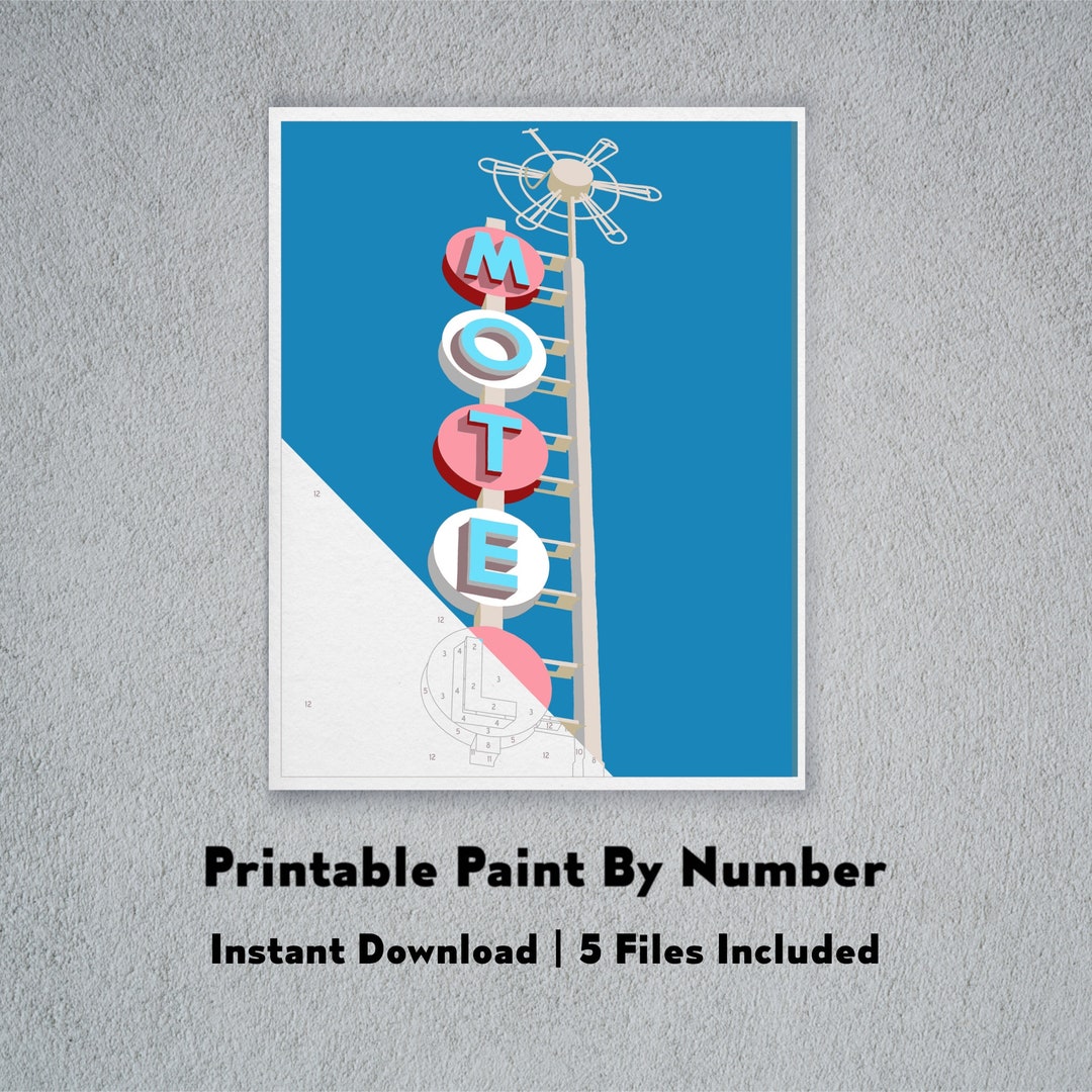 Easy Motel Paint by Number, Printable Retro Road Sign Color by Number ...