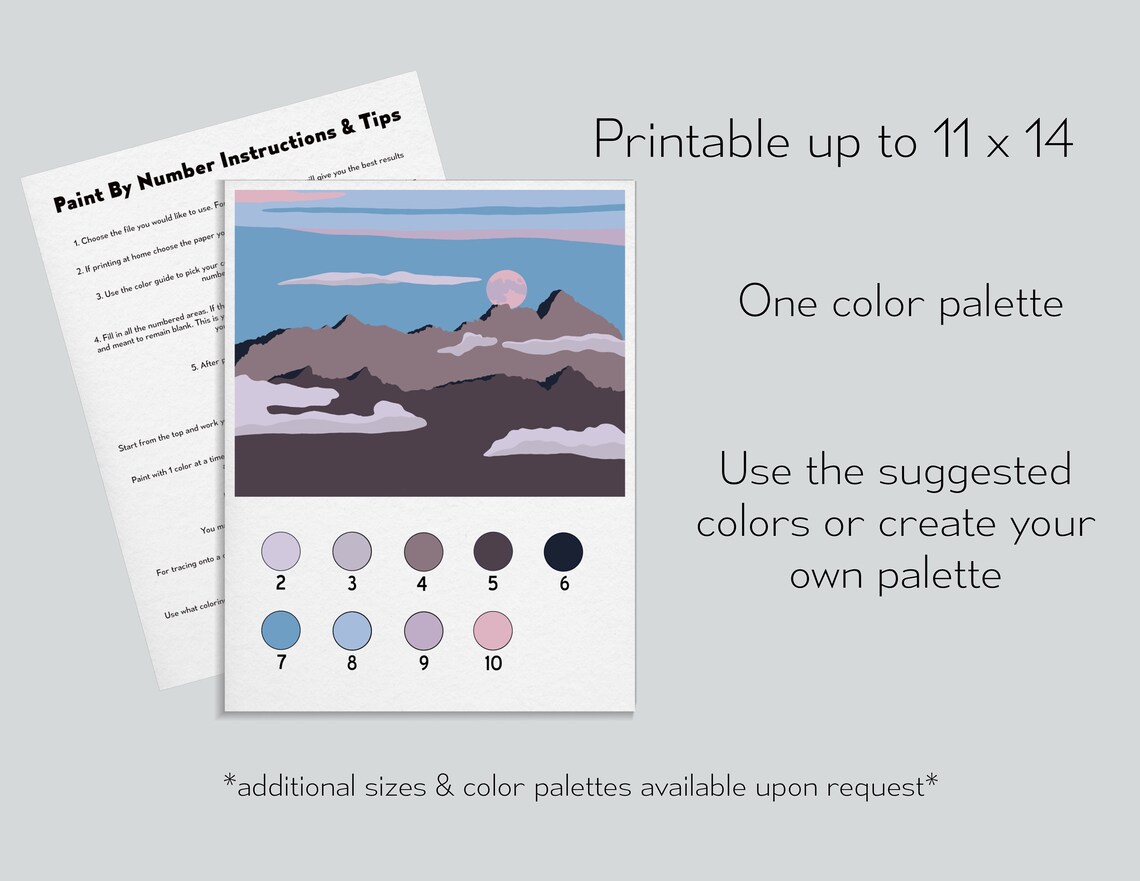 Printable Paint by Number Mountain Landscape Kit for Adult Beginners ...