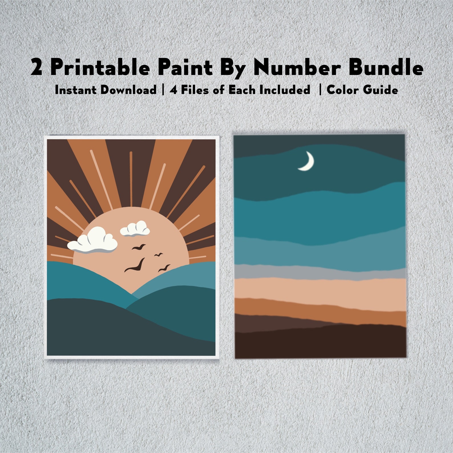 Printable Boho Sky Paint by Number Kit for Adult Beginners Bundle - Etsy
