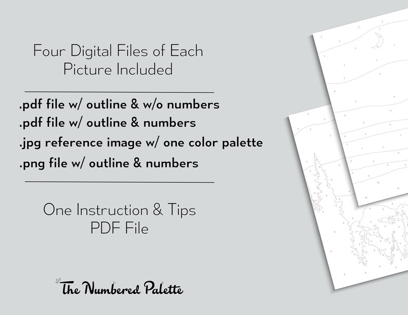 Printable Paint by Number Mountain Landscape Kit for Adult Beginners ...