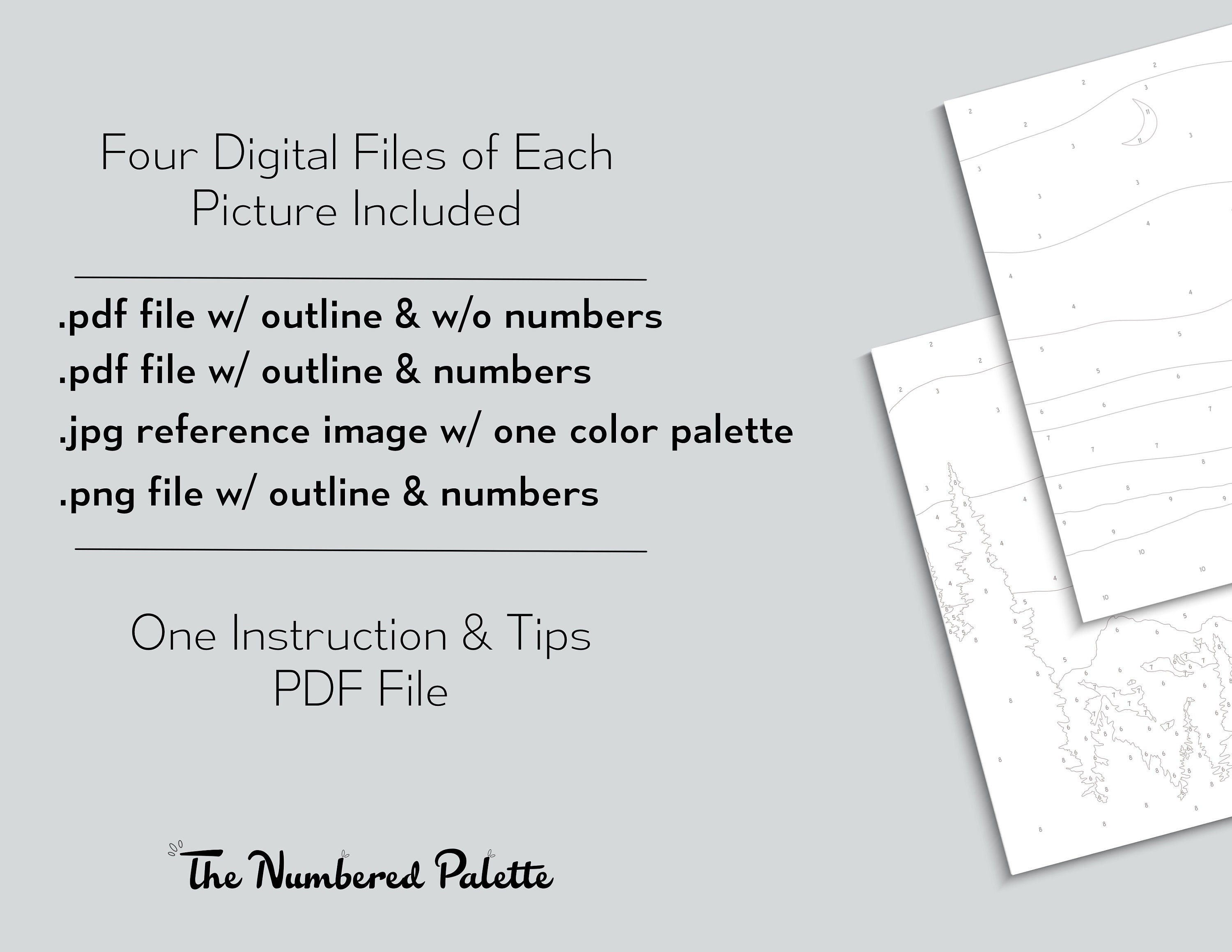 Printable Paint by Number Mountain Landscape Kit for Adult Beginners ...