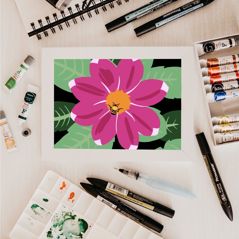 Traceable Canvas Pattern Outline of a Bee and Flower for Paint Parties ...