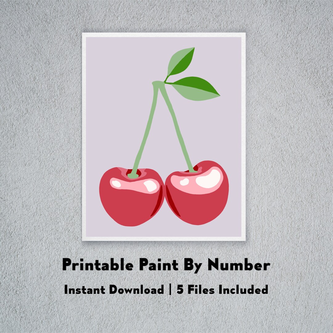 Printable Cherry Illustration Paint by Number Kit for Adult Beginners ...