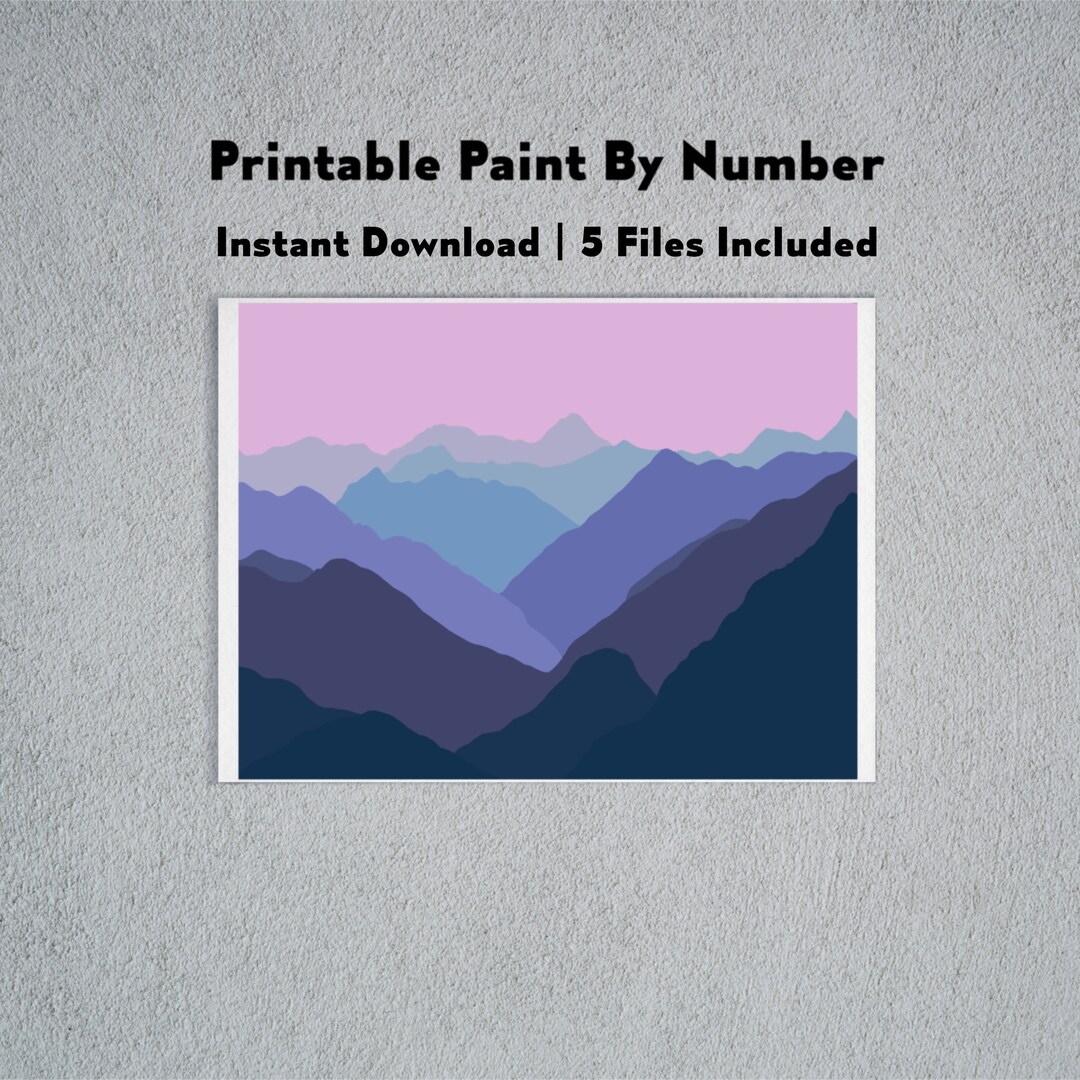 Mountain Range Paint by Number Printable Kit: Landscape Coloring Page ...