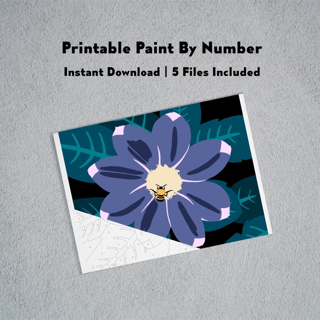 Easy Floral Paint by Number Printable Kit, Bumble Bee Lover Gift ...