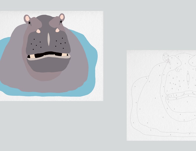 Hippo Beginner Paint by Number, Printable Starter Color by Number ...