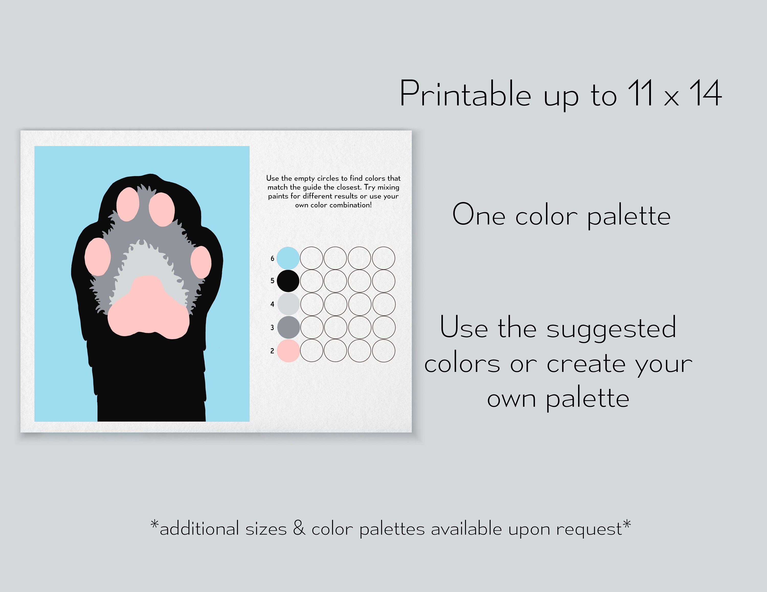 Easy Cat Paw Print Paint by Number Printable for Adults, Kitty Painting ...