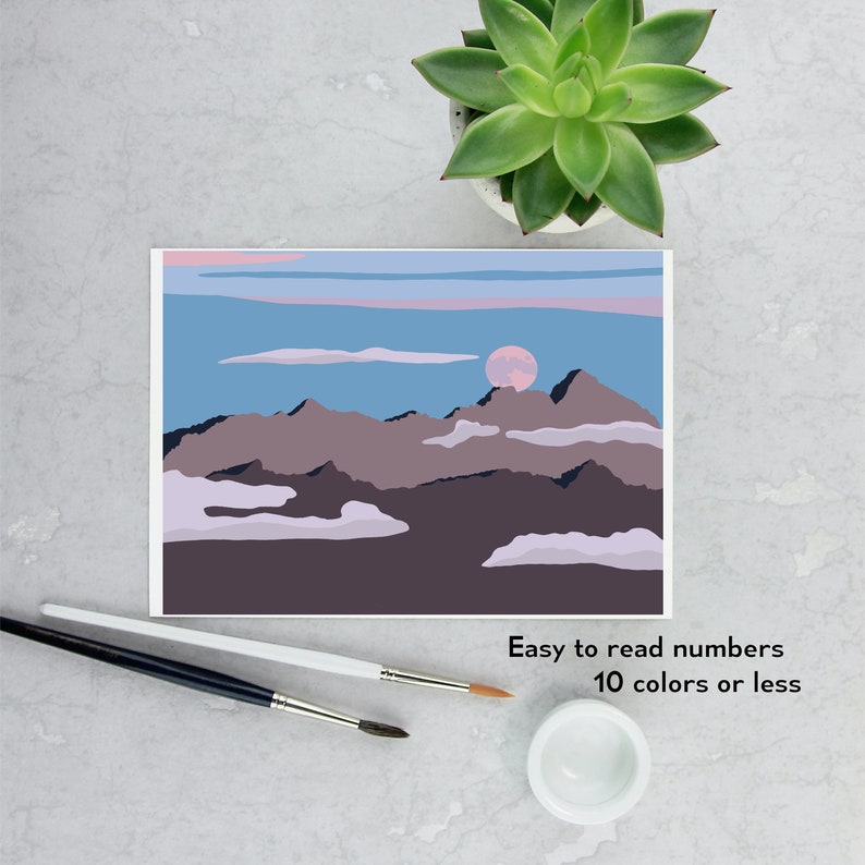 Printable Paint by Number Mountain Landscape Kit for Adult Beginners ...