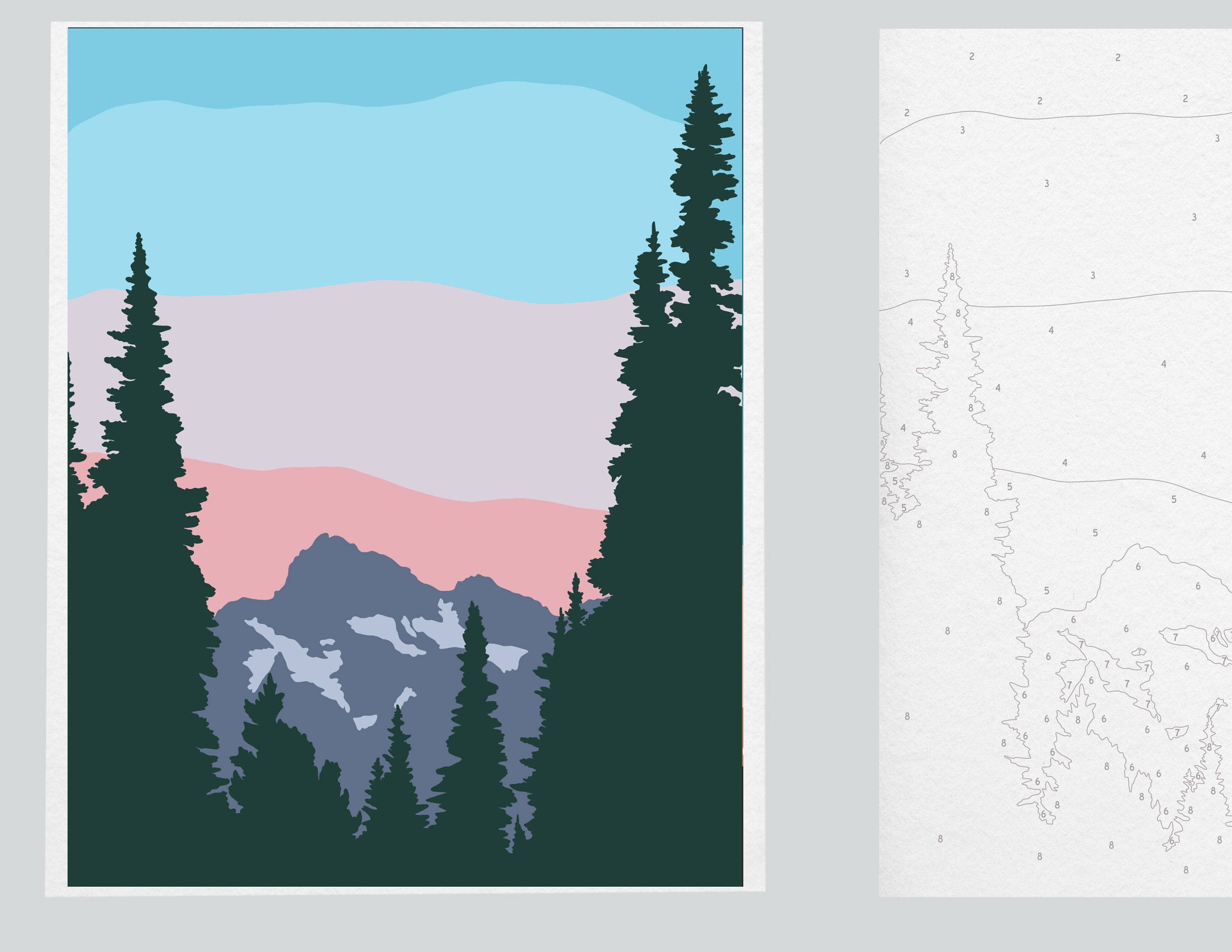 Printable Paint by Number Mountain Landscape Kit for Adult Beginners ...