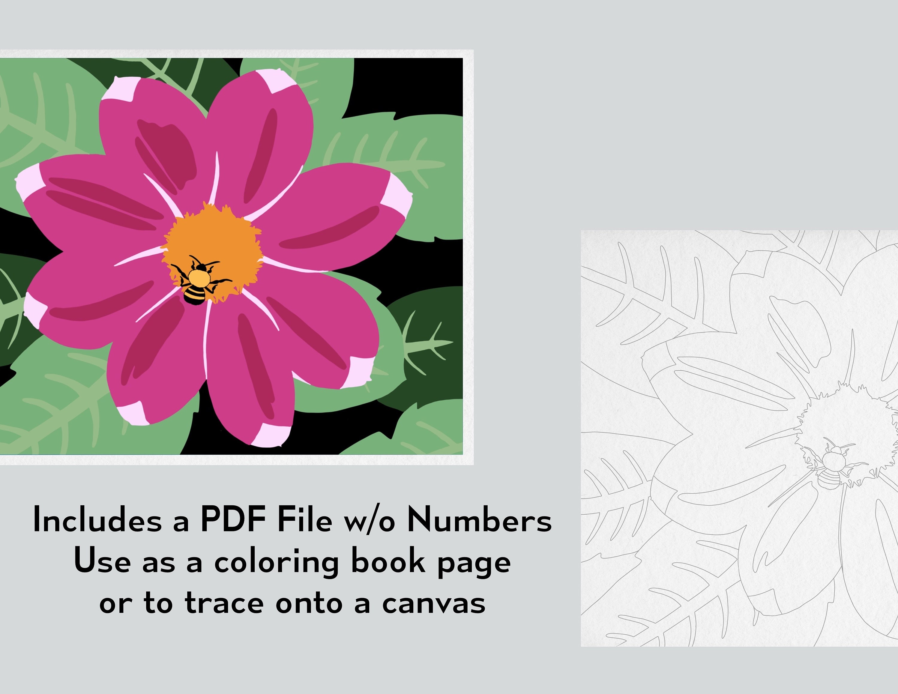 Traceable Canvas Pattern Outline of a Bee and Flower for Paint Parties ...