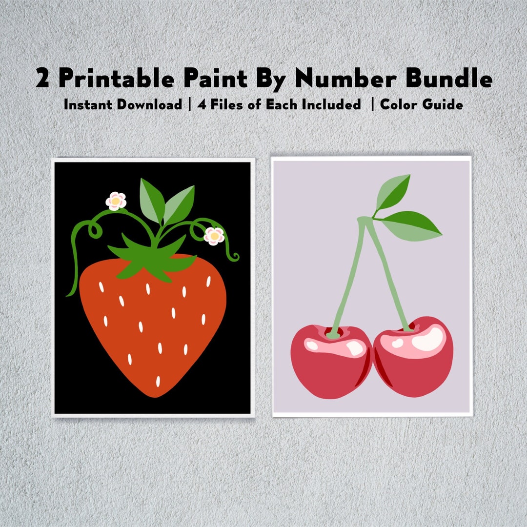 Printable Red Fruits Paint by Number Kit for Adult Beginners Bundle - Etsy
