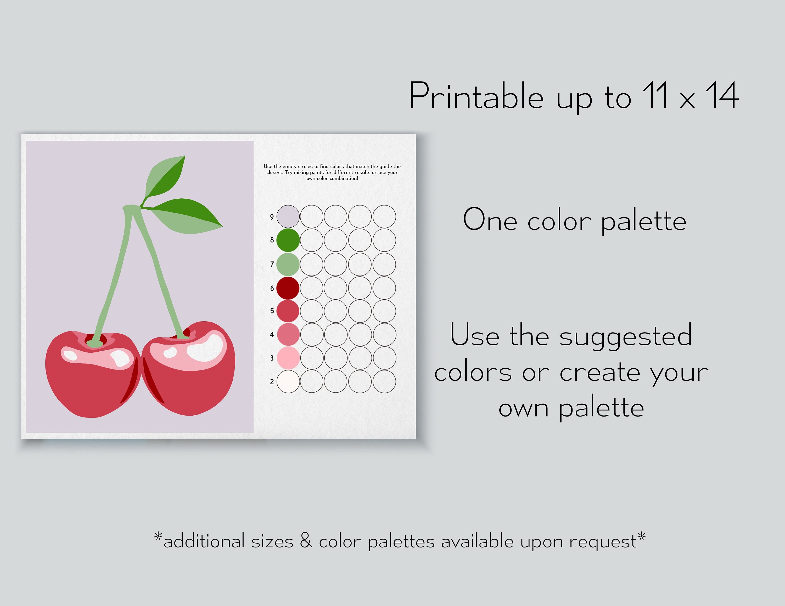 Printable Cherry Illustration Paint by Number Kit for Adult Beginners ...