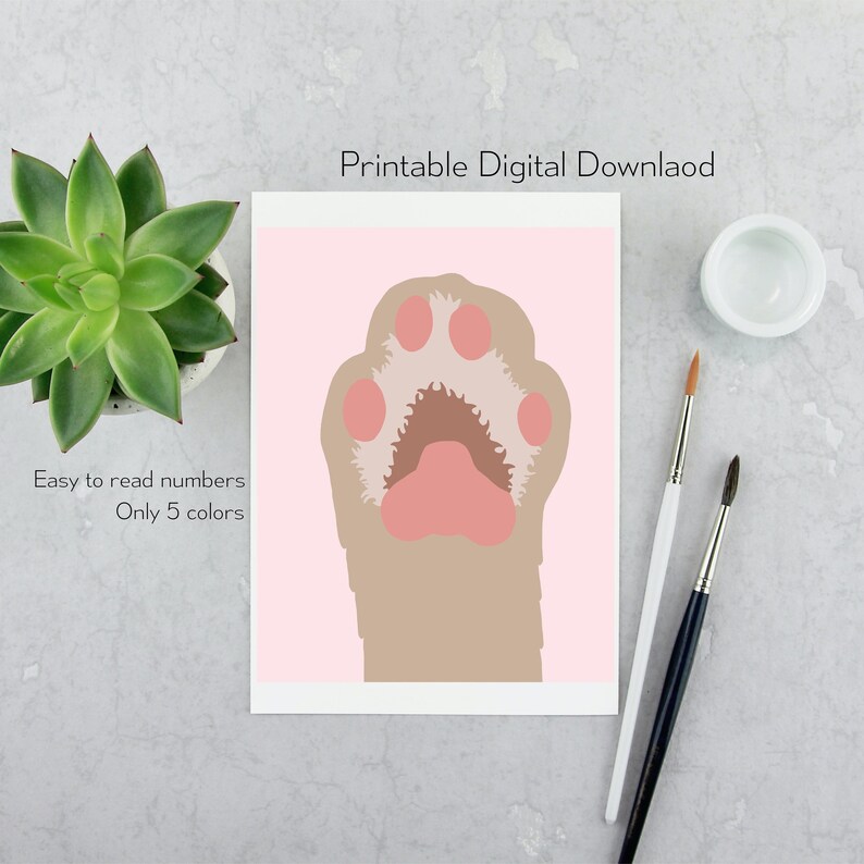 Cat Paw Paint by Number Printable Digital Download, Pink Beginner ...