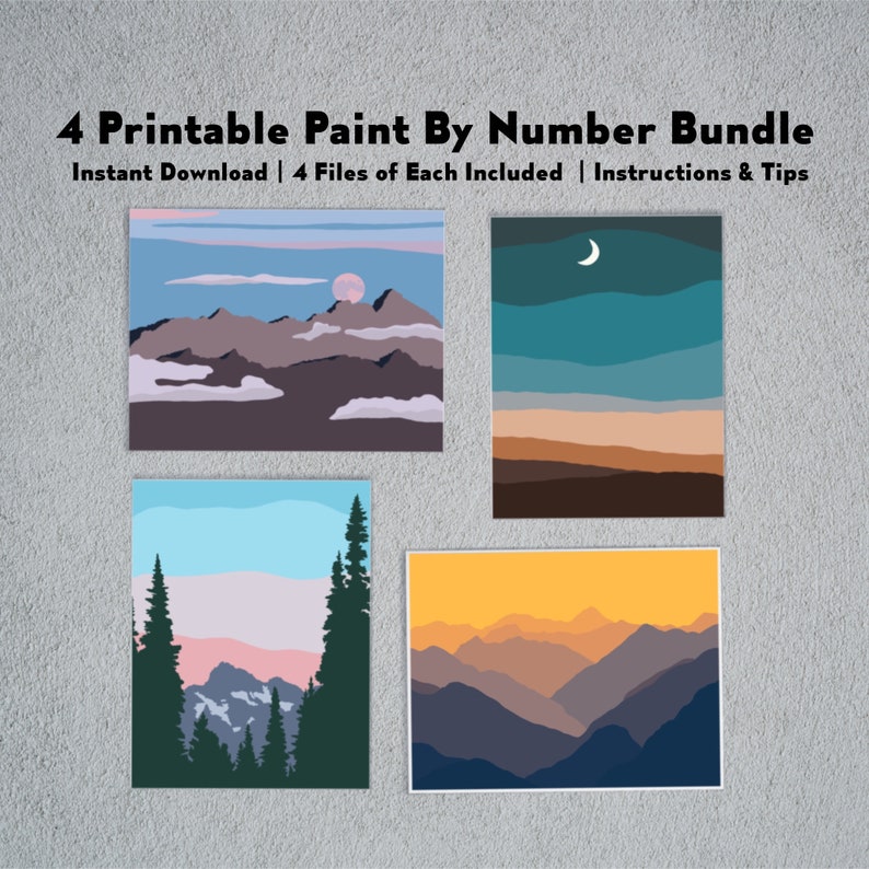 Printable Paint by Number Mountain Landscape Kit for Adult Beginners ...