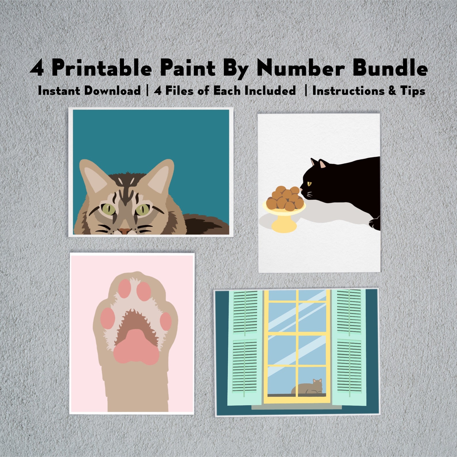 Printable Cat Paint by Number Kit for Adult Beginners Bundle - Etsy
