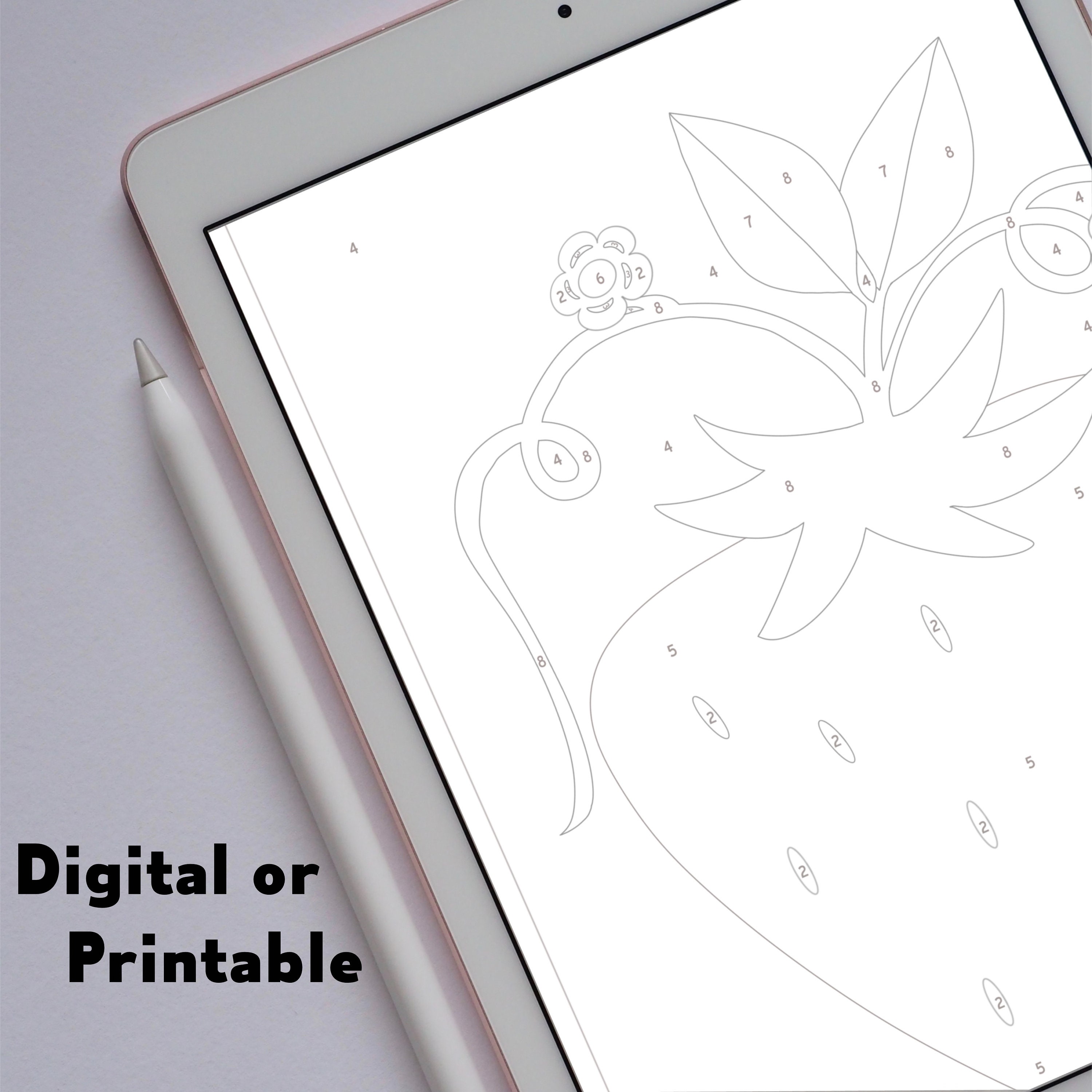 Printable Color by Number Digital Download of a Red Summer Strawberry ...