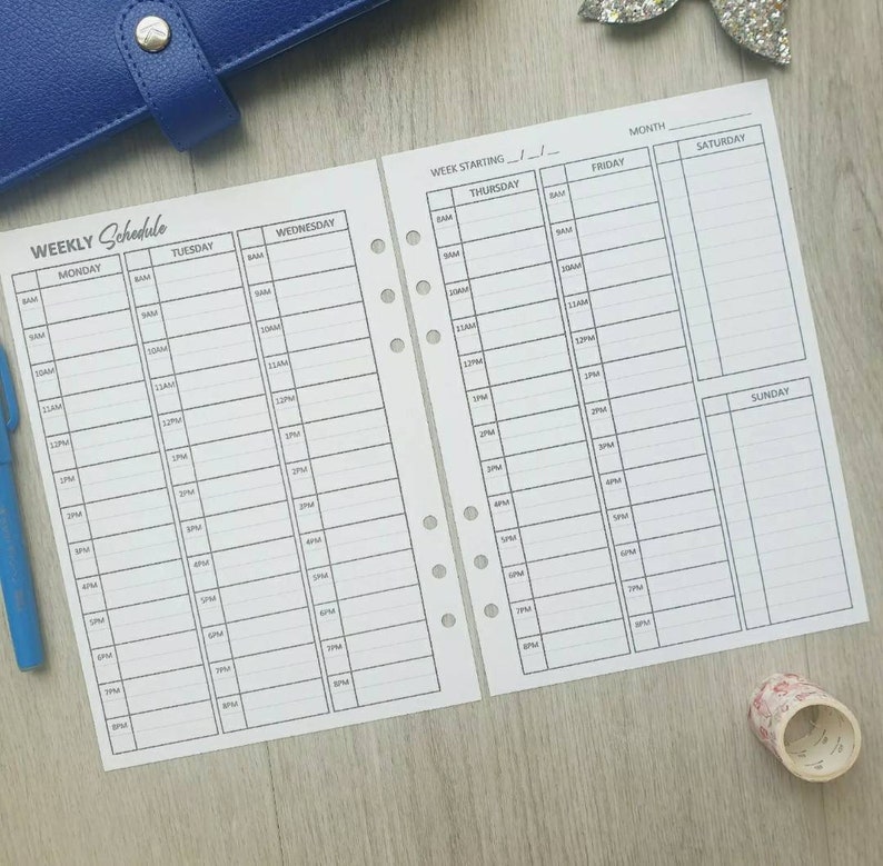 PRINTED A5 Timed Times Planner Insert WO2P Week on 2 Pages Weekly Plan ...