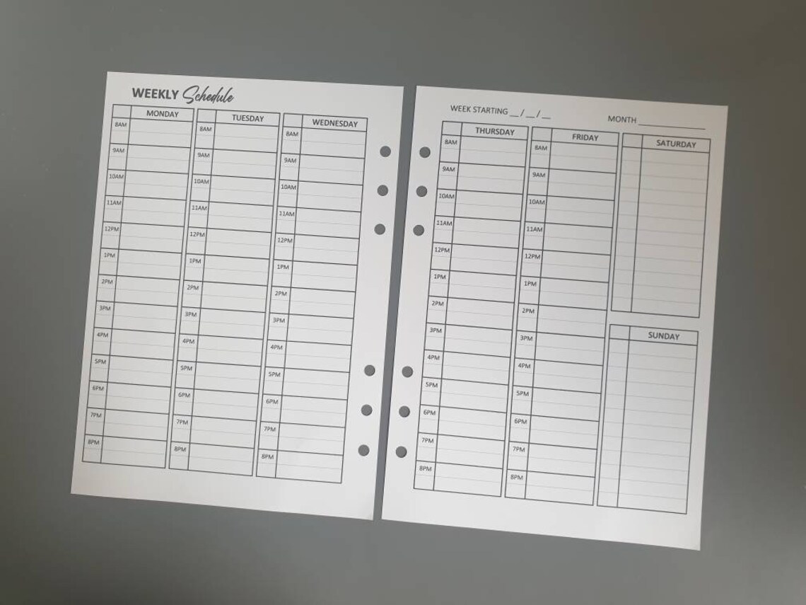 PRINTED A5 Timed Times Planner Insert WO2P Week on 2 Pages - Etsy UK