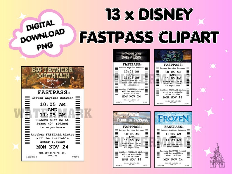 Disneytheme Park Clipart Fastpass Ticket Theme Park Ride Digital ...