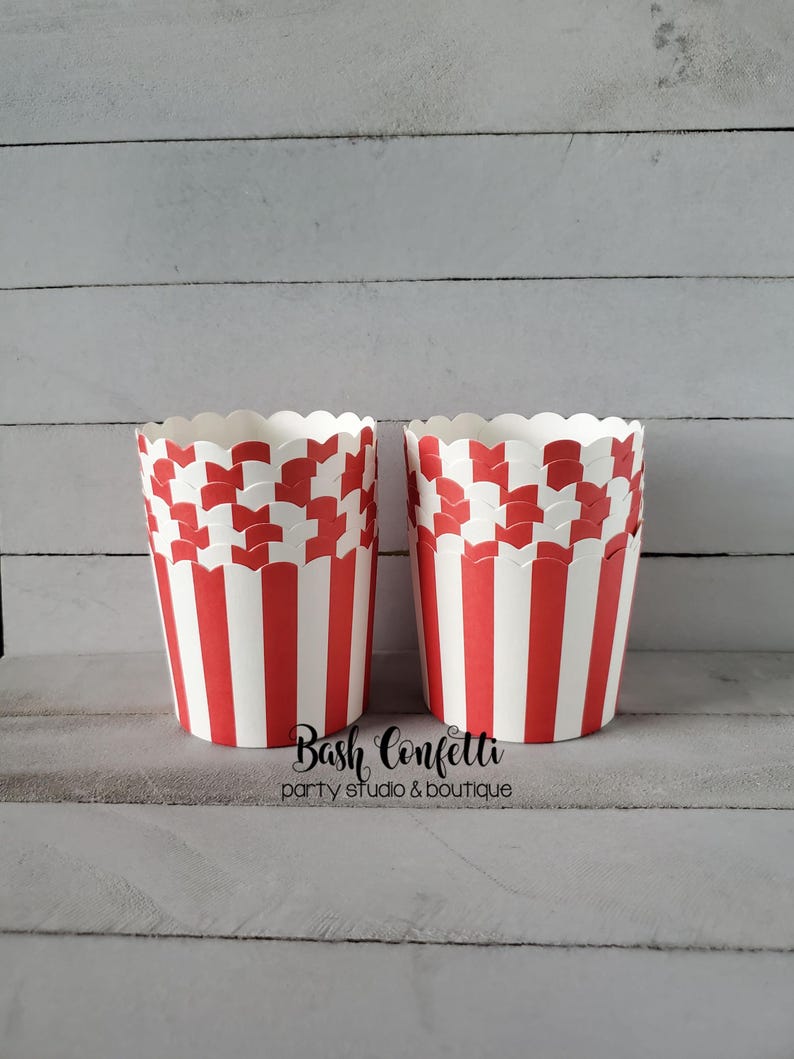 Circus Treat Cups | Circus Birthday Party | Stripe Paper Cups | Red ...