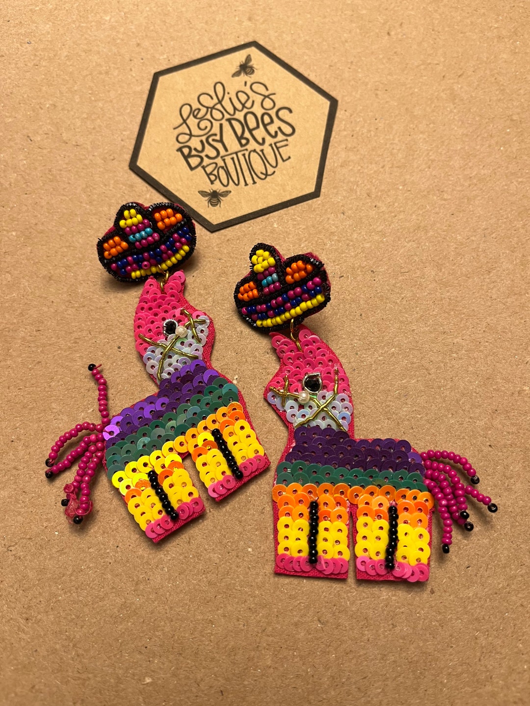 Colorful Donkey Piñata Seed Bead, Rice Bead Earrings!! - Etsy