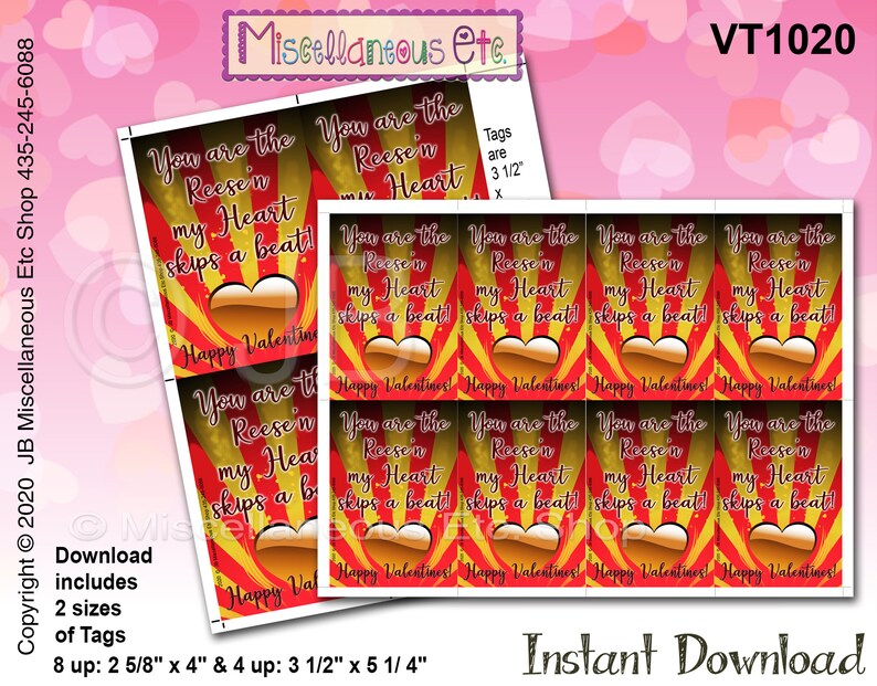Reese'n Heart Skips Beat Valentine Gift TAG Instant Download /reeses ...