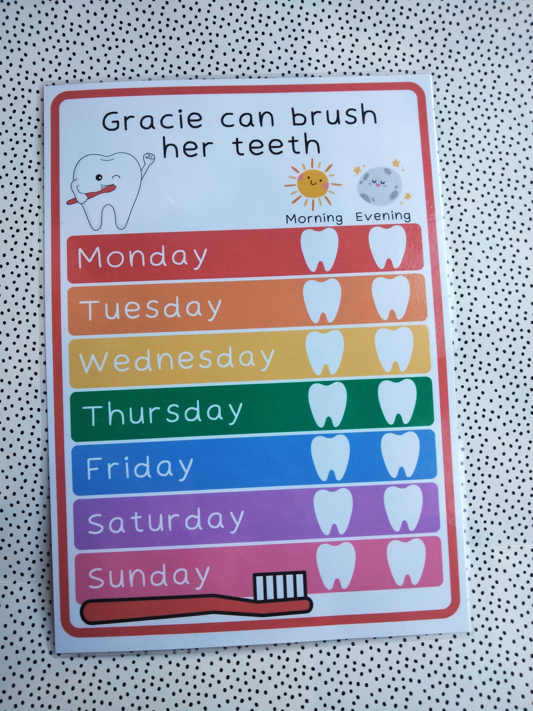 Tooth Brushing Reward Chart, Personalised Teeth Brushing, Dry Wipe ...