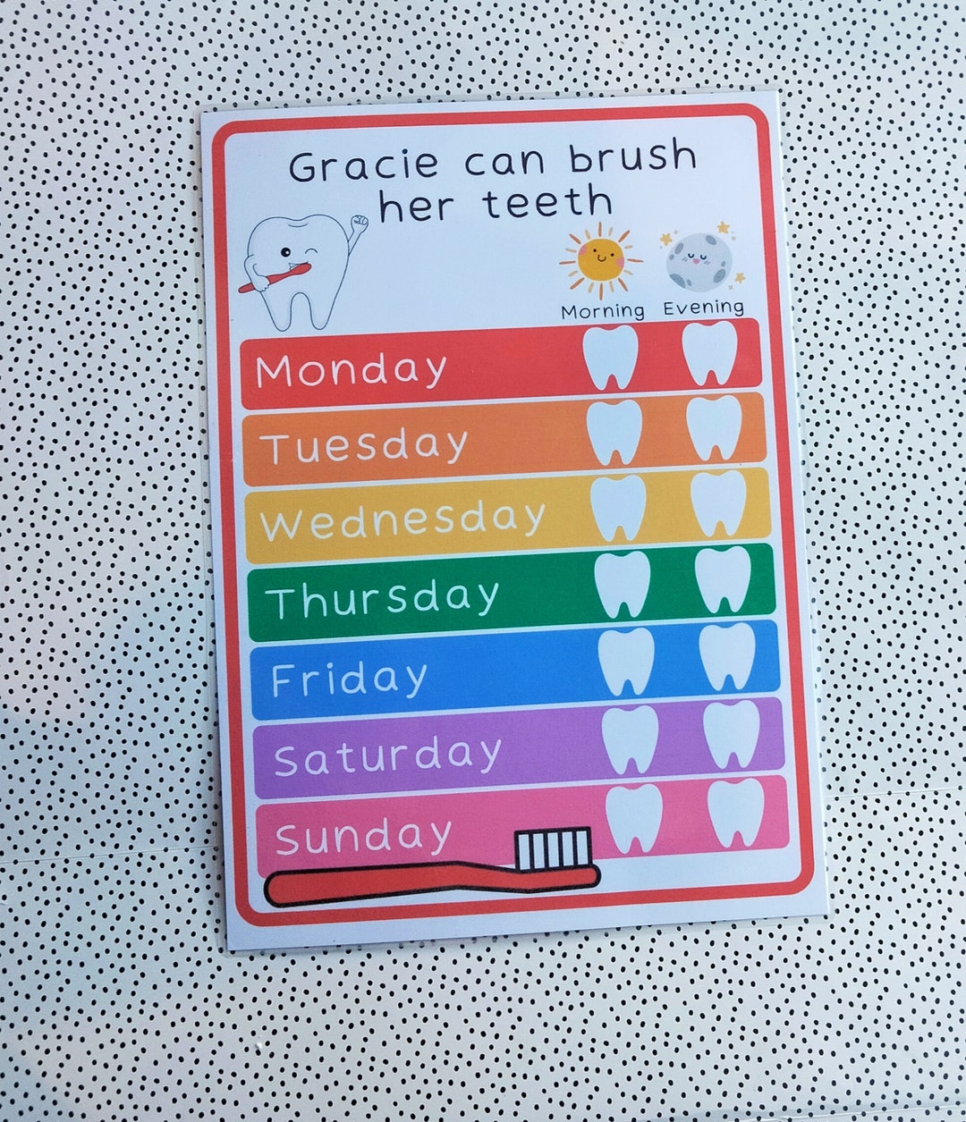 Tooth Brushing Reward Chart, Personalised Teeth Brushing, Dry Wipe ...