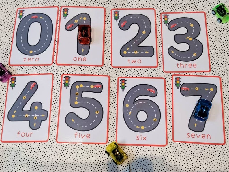 Number Tracing Flash Cards Instant Download Car Road Tracing - Etsy