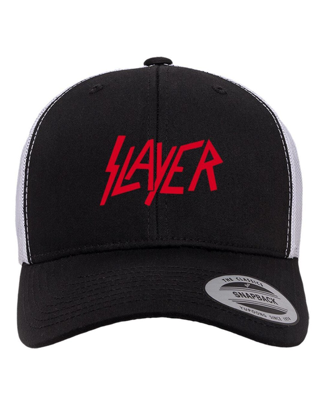 Slayer Thrash Metal Heat Heat Pressed Black on White Curved Bill Hat ...
