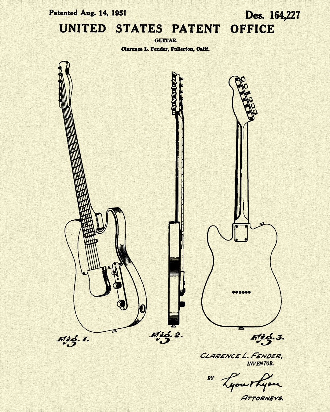Fender Telecaster Guitar Patent Print Dye Sublimation & Heat Infused ...