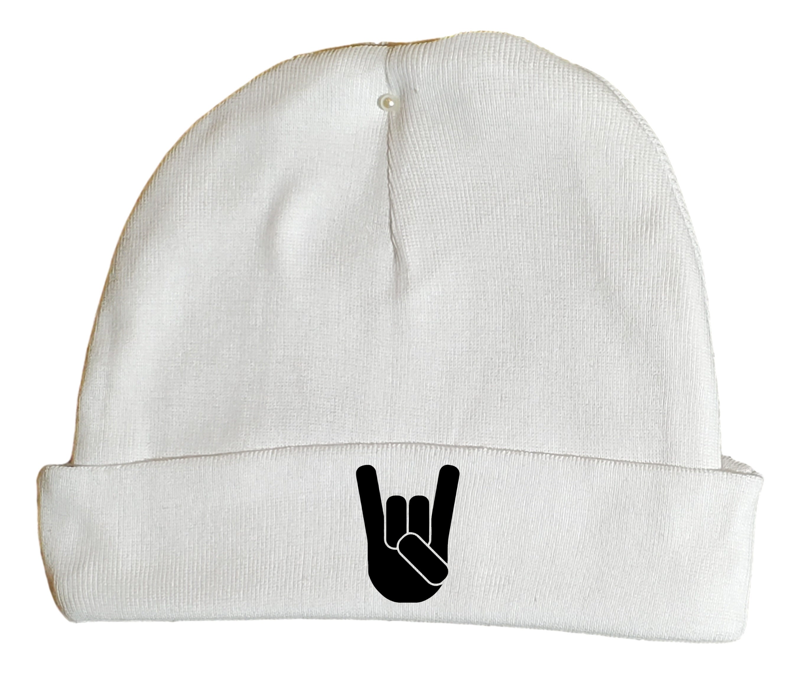Devil Horns Thrash Metal Symbol Rock & Roll White Hat Baby Beanie Cap ...