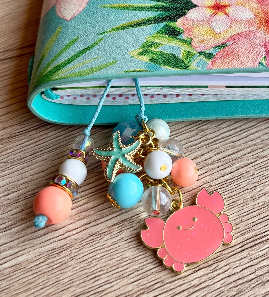Beach Peach Sparkling Crab Planner Charm, Bookmark, Paperclip,phone ...