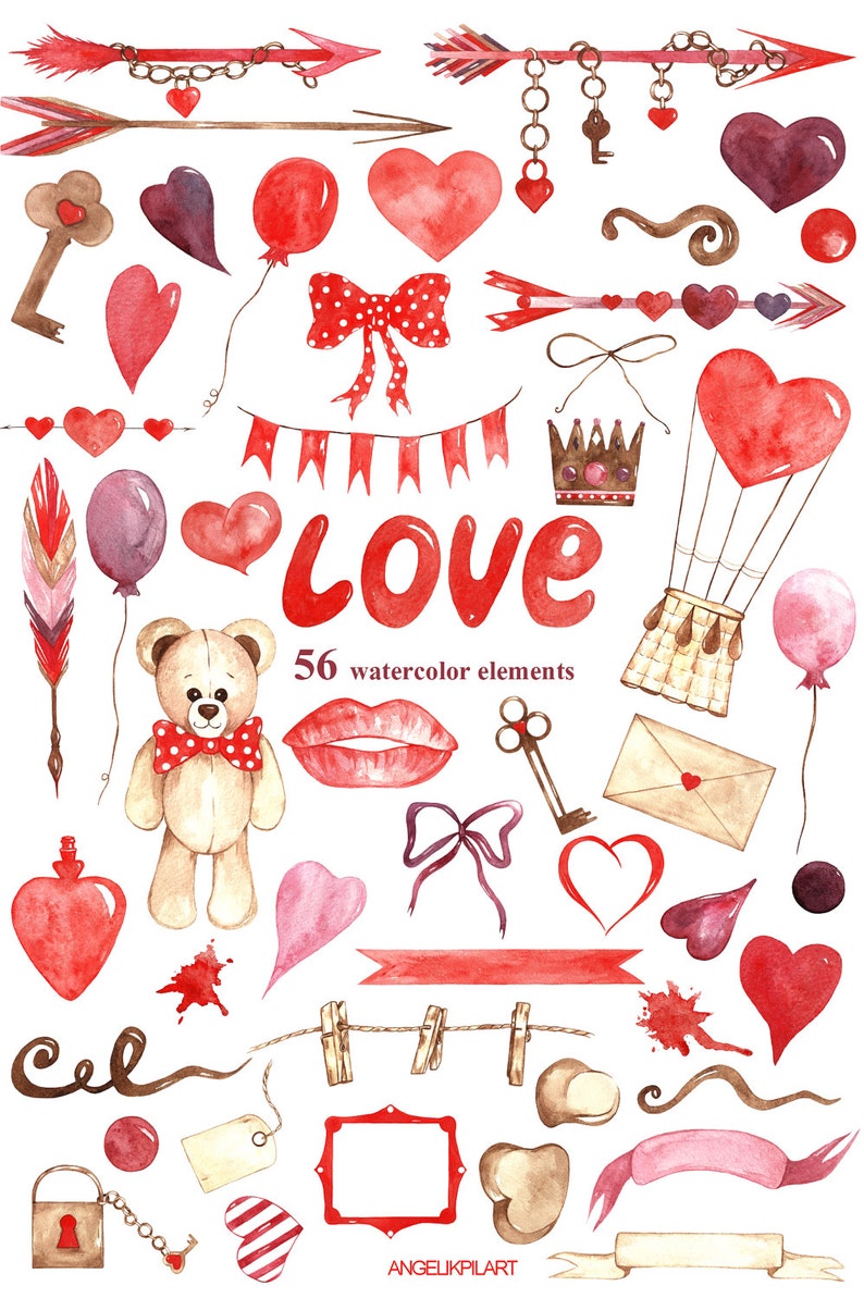 Set of 56 High Quality Hand Painted Watercolor Elements LOVE ...