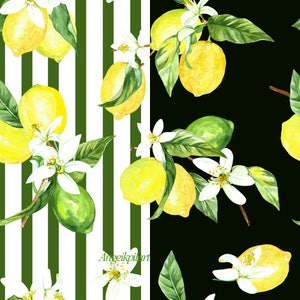 Citrus Digital Paper, Lemon , Orange, Limes. Watercolor Citrus Fruits ...