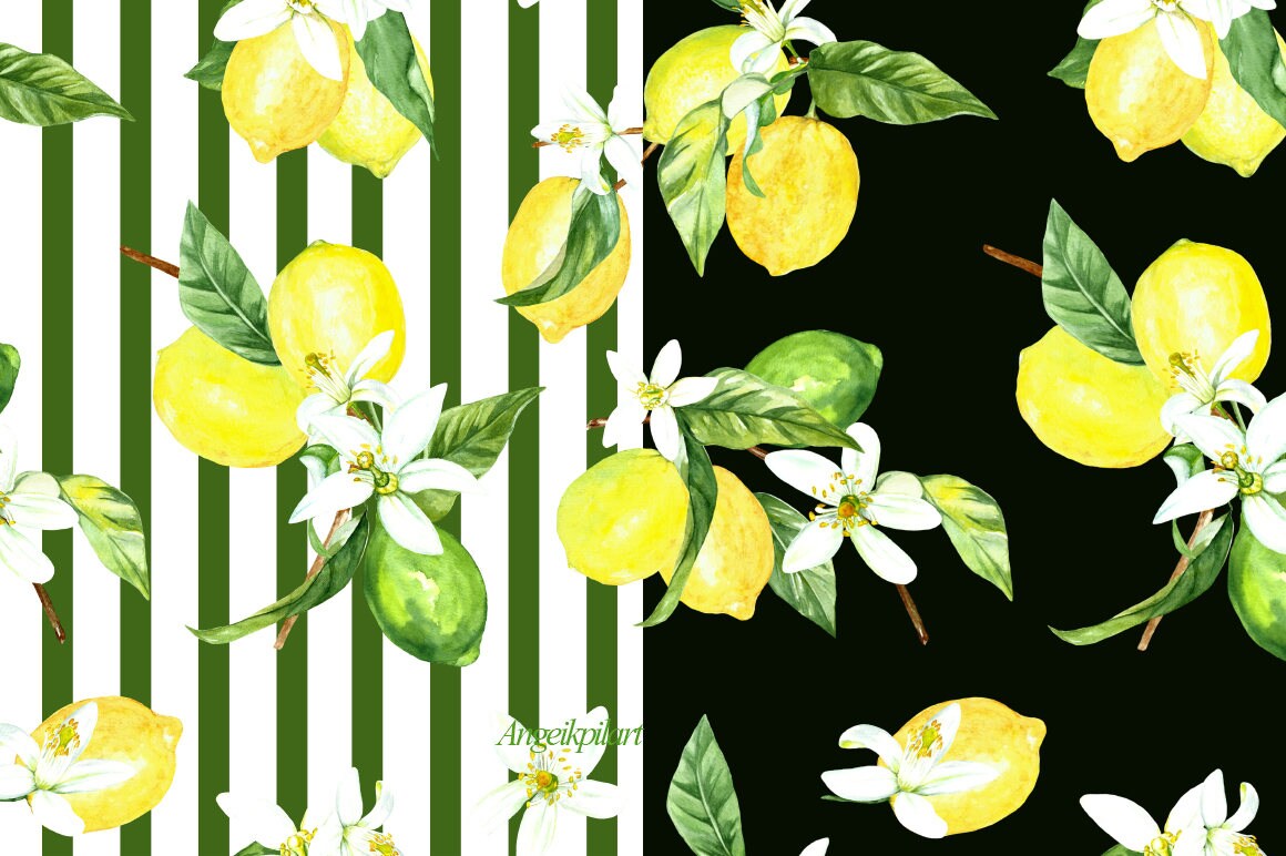 Citrus Digital Paper, Lemon , Orange, Limes. Watercolor Citrus Fruits ...