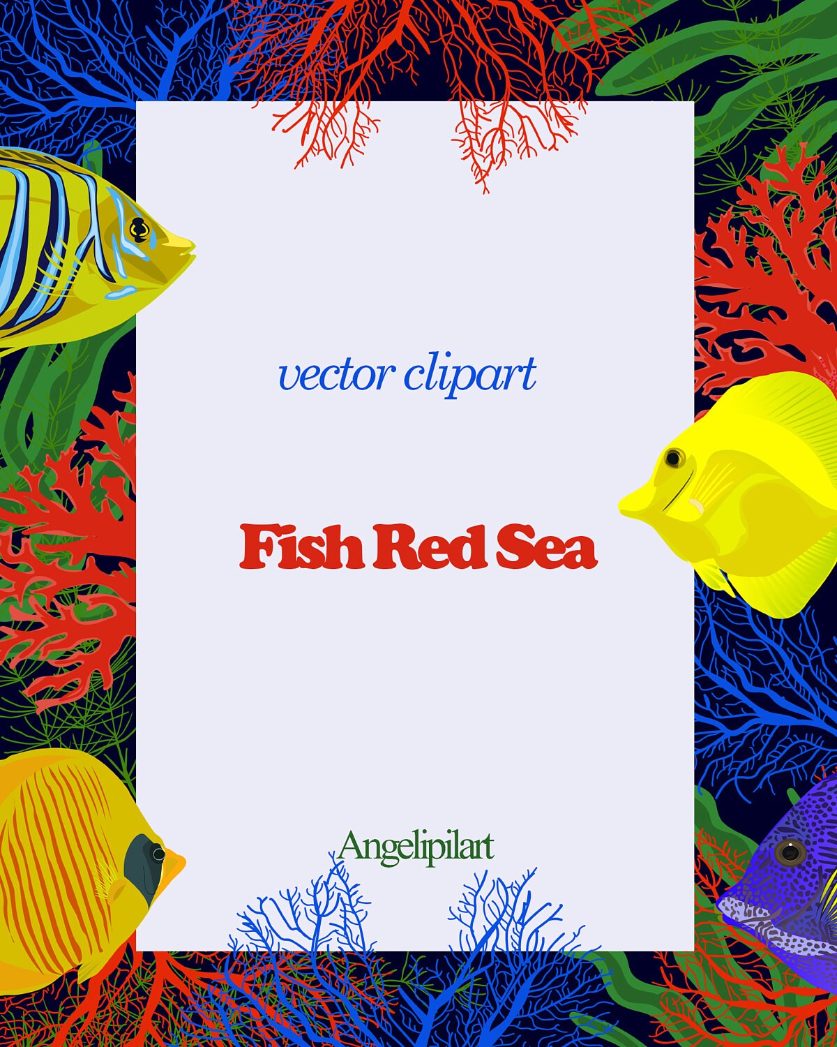 Set Clipart - Red Sea Fish , Sea Shells, Corals - Digital Clip Art ...
