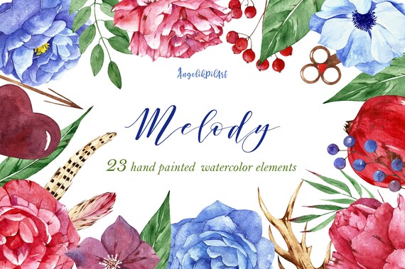 Watercolor Clipart Flowers 23 Hand Painted Floral Elements - Etsy