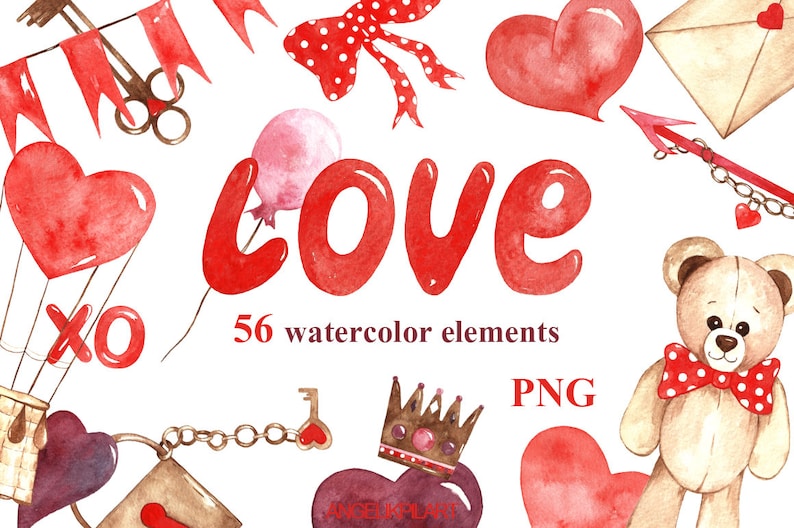 Set of 56 High Quality Hand Painted Watercolor Elements LOVE ...