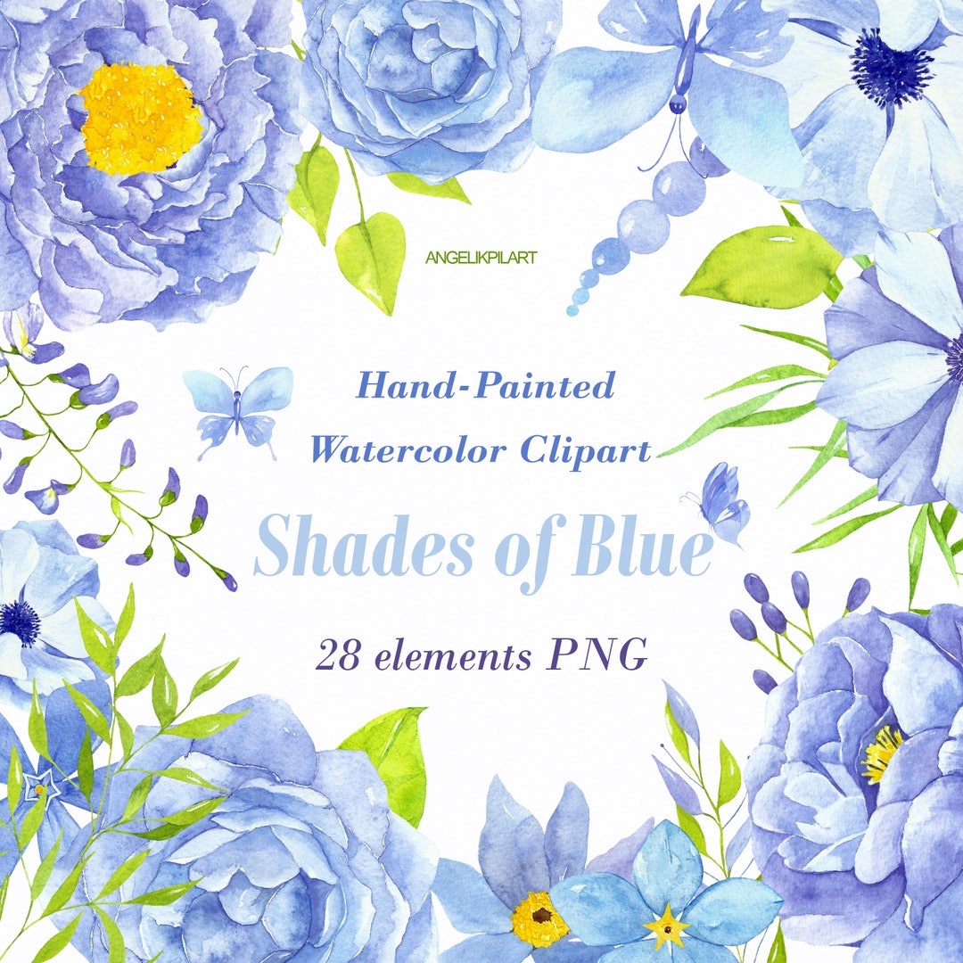 28 Watercolor Elements Blue Flowers Clipart. Wedding Invitation, Floral ...