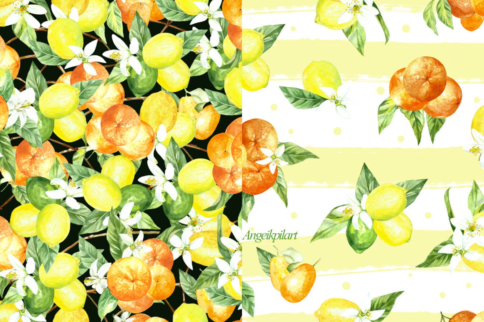 Citrus Digital Paper, Lemon , Orange, Limes. Watercolor Citrus Fruits ...