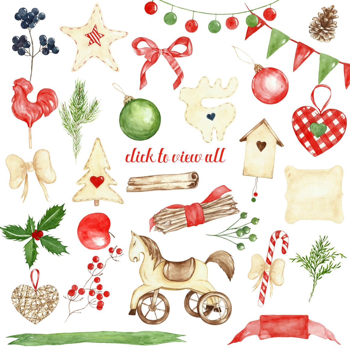 Watercolor Christmas Clipart Set Contains 28 High-quality Elements ...
