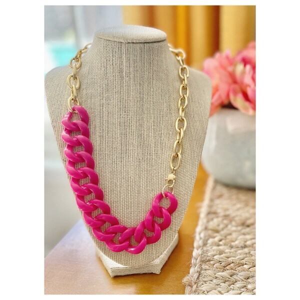 Pink Chain Necklace - Etsy