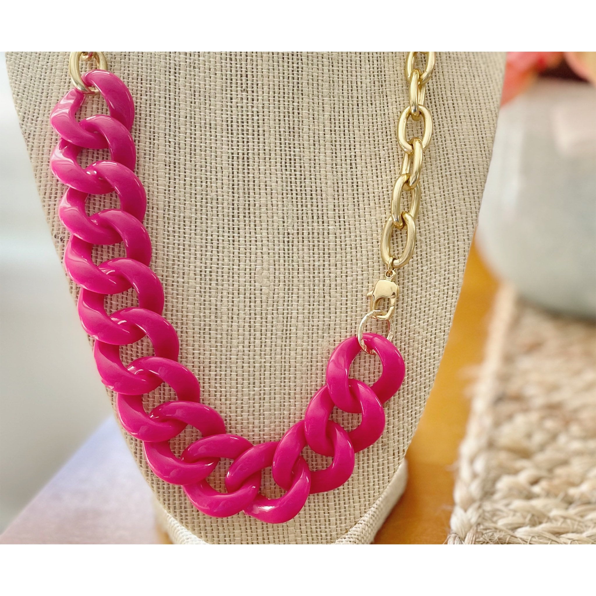 Pink and Gold Necklace Gold Chain Necklace Pink Chain Necklace - Etsy