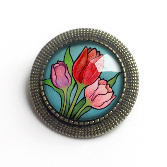 Spring Tulip Flower Vintage Inspired Pin Brooch | Etsy