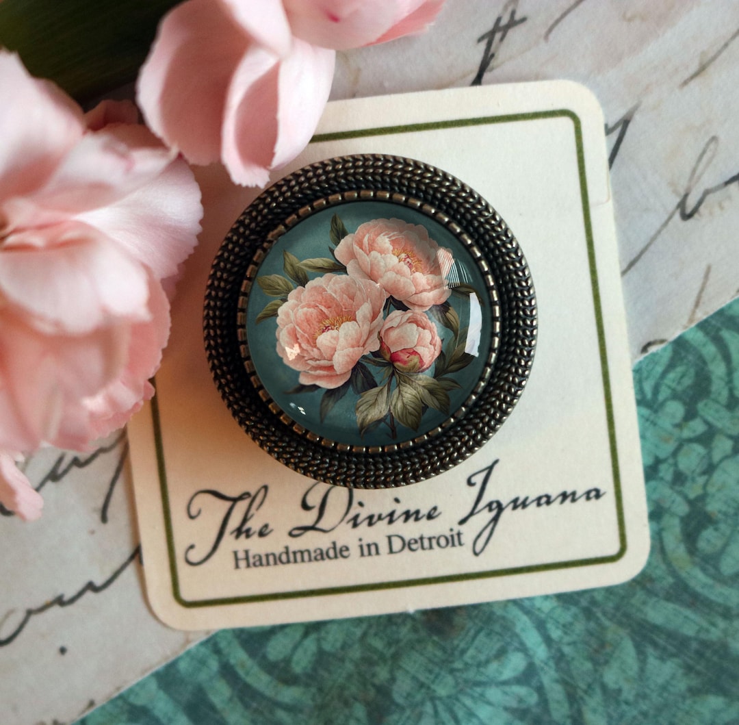 Pink Peony Vintage Inspired Pin Brooch - Etsy