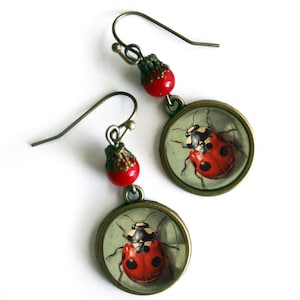 Ladybug Vintage Inspired Drop / Dangle Earrings With Red Glass Accent ...