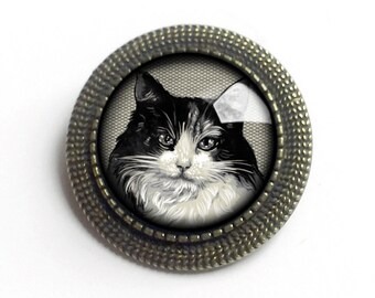 Victorian Tabby Cat Vintage Inspired Pin Brooch | Etsy